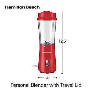 Hamilton Beach Portable Blender for Shakes and Smoothies with 14 Oz BPA Free Travel Cup and Lid, Durable Stainless Steel Blades for Powerful Blending Performance, Red (51101RV)