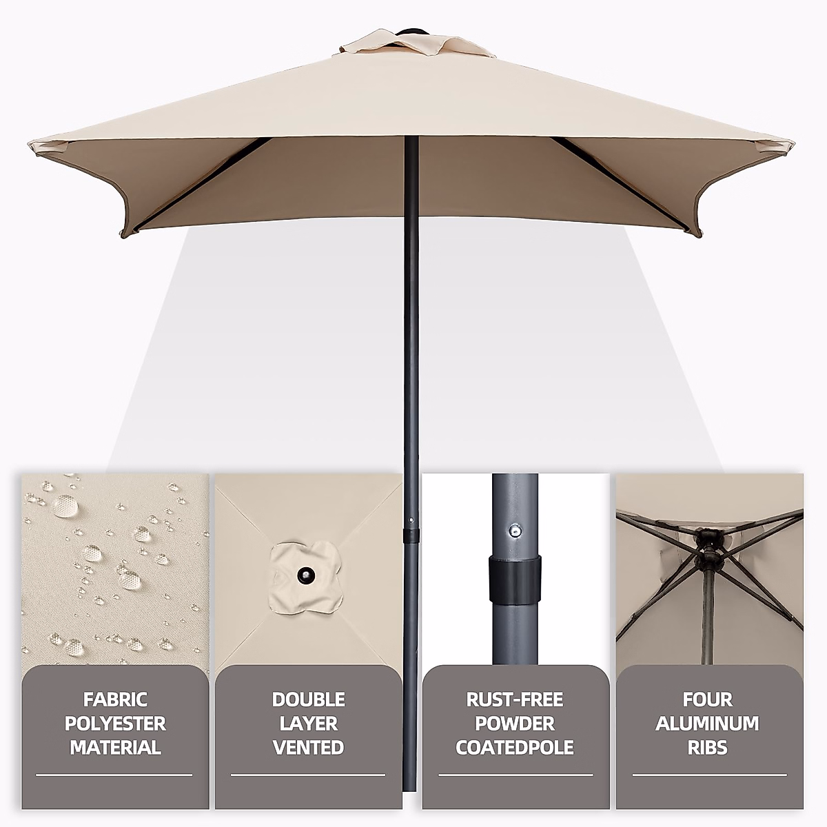 Trenovo 4.9 ft Patio Umbrella - Outdoor Table Umbrella with 4 Reinforced Ribs, UV Protection & Waterproof Market Umbrella for Garden, Lawn, Deck, Backyard, Pool (Tan)