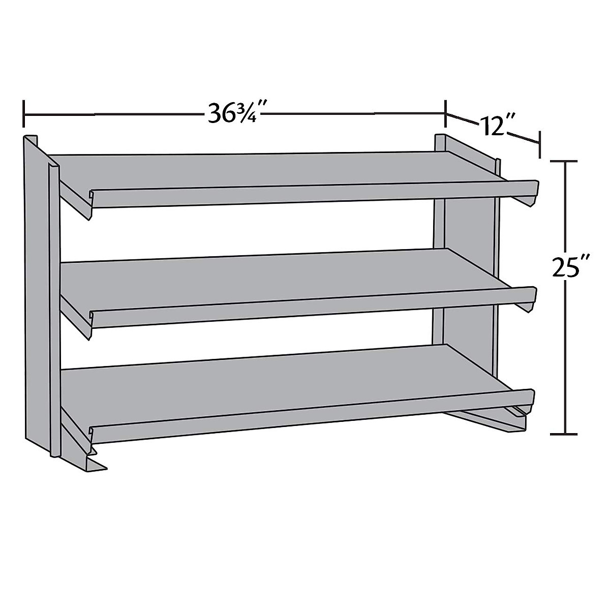 Akro-Mils APRBENCH Work Bench Storage Rack for Plastic Bins – 3 Angled Shelves (36-Inch W x 12-Inch D x 25-Inch H), Gray