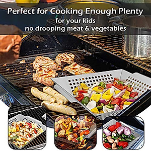 8” Grilling Basket, HaSteeL Small BBQ Grill Basket Wok Set of 2 for Vegetable, Kabobs, Shrimps, Heavy Duty Stainless Steel Grilling Accessories for All Grills, Dishwasher Safe
