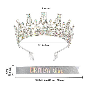 CURASA Silver Crystal Crown & Birthday Girl Sash Kit