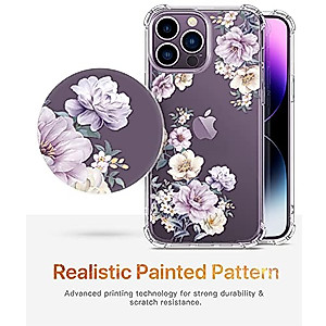 ROSEPARROT Designed for iPhone 14 pro max Case with Tempered Glass Screen Protector + Camera Lens Protector, Clear with Floral Pattern Design, Shockproof Protective Cover （Anemone Blooms）