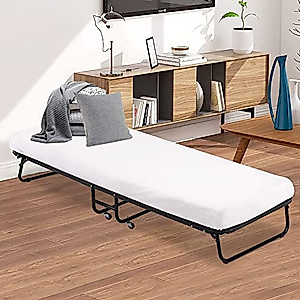 YIQIEDEY Guest Bed Folding Bed Frame Fold Up Heavy Duty Extra Portable Camping Cots Without Wheels Hideaway Temporary Single Twin Size Rollaway Bed for Adults,Kids - 150LBS Capacity