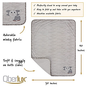 Super Soft Minky Baby Blanket - Embroidered Elephant Design, Jungle Safari Theme, 30x40 Inches, Gender-Neutral Baby Blanket for Boys & Girls.