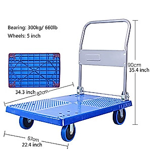 Generic Push Cart Dolly Foldable Platform Truck Plastic Deck Push Cart Metal Handle Hand Trolley for Moving Transport Silent Wheels Fit Outdoor and Indoor Pla, Large