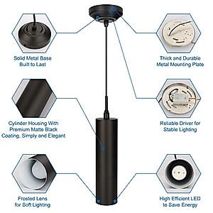 DAKASON Black Pendant Light, LED Modern Pendant Light Fixture for Kitchen Island, Industrial Pendant Lighting for Dining Room, Vintage chandelier to Decor Living Room, Hallway (1Pack)