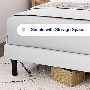 Molblly King Size Bed Frame Upholstered Platform with Headboard and Strong Wooden Slats,Mattress Foundation,Non-Slip,No Box Spring Needed, Easy Assembly, White