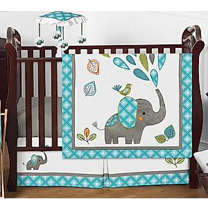 Sweet Jojo Designs Turquoise Blue Gray and White Mod Elephant Fabric Memory/Memo Photo Bulletin Board