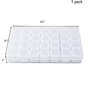 Wealrit 1 pack 28 Grids Clear Jewelry Organizer Box,Small Plastic Jewelry Containers,Bead Storage Containers for Beads Buttons Pins Rings