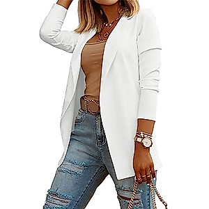 Womens Casual Long Sleeve Blazers Solid Color Knit Blazer Work Office Open Front Blazer Jacket White