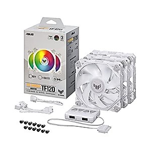 ASUS TUF Gaming TF120 ARGB White Edition (3-Pack) 3-Pin Customizable LEDs Blade, Advanced Fluid Dynamic Bearing