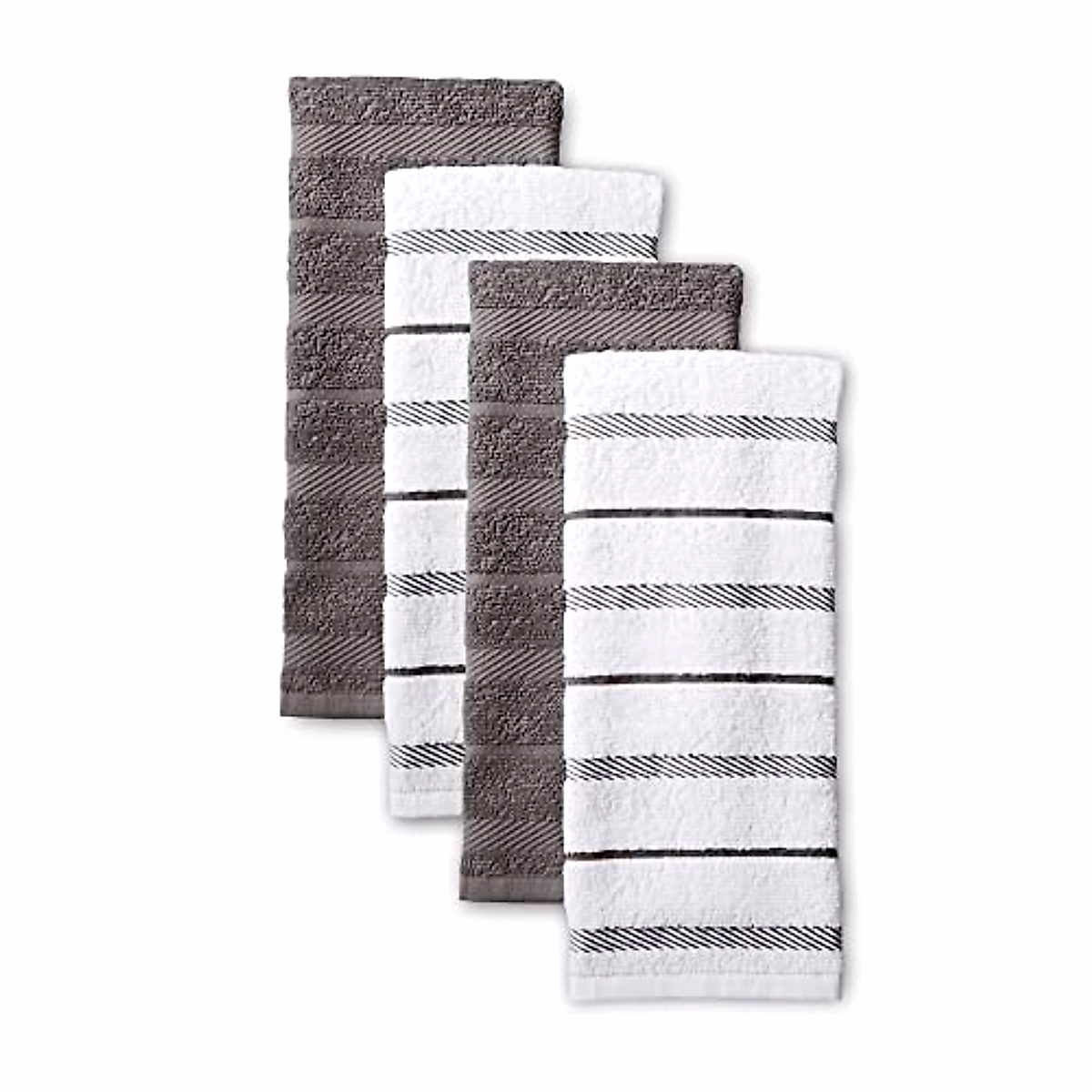 KitchenAid Albany Kitchen Towel 4-Pack Set, Charcoal Grey/White, 16"x26"
