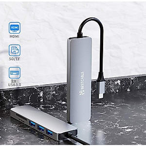 BEST CABLE USB C Hub Multiport Adapter - 6 in 1 Portable with 4K HDMI Output, 3 USB 3.0 Ports, SD/TF Card Reader, Compatible with MacBook, XPS More USB C Devices