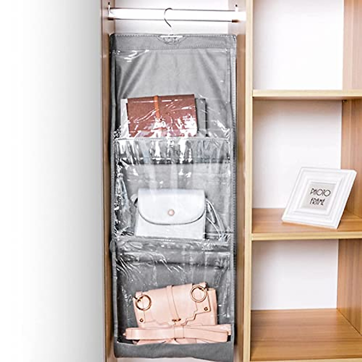 FOTTEPP Double-Sided Six-Layer Hanging Storage Bag, 6 Pocket Hanging Handbag Storage Bag, Double Sided Hanging Storage Bag, Non-Woven Hanging Bag Holding Bag (Black)