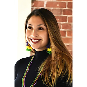 Tipsy Elves Women's Mardi Gras Earrings Purple Green and Gold Mardi Gras Tassel