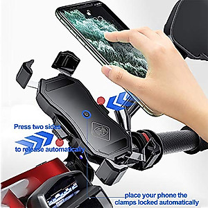 iMESTOU Motorcycle Wireless 15W Qi/USB Quick Charger 3.0 Phone Holder 2 in 1 Mount on 22-32mm Handlebar or Rear-View Mirror Fast Charging for 3.5-6.8 inch Cellphones