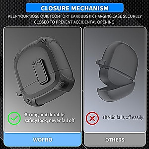 Secure Lock Bose QuietComfort Earbuds II Case(2022),WOFRO Full-Body Shockproof Protective Bose Earbuds 2 Case Cover Hard for Bose QC II Accessories with Carabiner&Lanyard (Black)