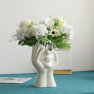 RESOYE Ceramic Flower Vase, Head Shaped Flower Vase White Modern Head Planter Pot Statue Flower Vase for Garden Living Room Home Table Art Statue Kitchen Festival Party Decor Indoor Outdoor