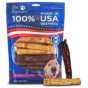 Pet Factory 100% Made in USA Beefhide 5" Chip Rolls Dog Chew Treats - Beef & Chicken Flavor, 18 Count/1 Pack