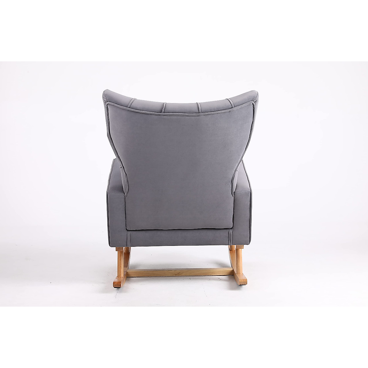 HHOK Rocking, Mid Century Modern Velvet Tufted Upholstered Rocker Armchair Padded Seat with Solid Wood Base, Accent Chair with High Backrest and Armrests for Living Room Bedroom Balcony, Grey