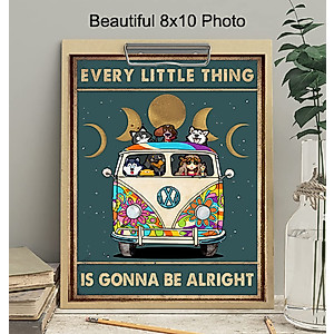 Flower Child Hippie Wall Art - Cute Positive Saying Wall Art - Retro Inspiration Gift for Woman - 60's Hippie Room Decor - Boho-chic hippie bus Poster - Every Little Thing Is Gonna Be Alright 8x10