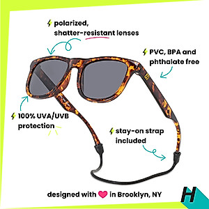 Hipsterkid Sunglasses for Kids Toddler Polarized Sunglasses Shatter-Resistant Lenses and Stay-On Strap 100% UV Protection Christmas Gift (Tortoise, 3-6 Years)