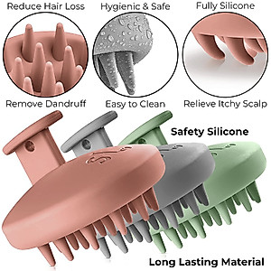 scalpluv | Scalp Massager Hair Brush, 3 in 1 Hair Massager, Exfoliator, Promotes Hair Growth, Dandruff Treatment, Waterproof Shower Scalp Scrubber with Soft Bristles, Shampoo Scrubber (Rose)