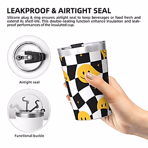 PAYOHTO Funny Melt Smile Faces Geometry Pattern Insulated Stainless Steel Tumbler 12 oz Thermos Come with Straw Kids Leak-Proof Travel Mug Cup