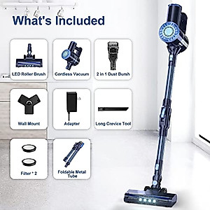 PRETTYCARE Cordless Vacuum Cleaner, 6 in 1 Lightweight Stick Vacuum Self-Standing with 20Kpa Powerful Suction, 180° Bendable Wand Rechargeable Cordless Vacuum for Hardwood Floor Pet Hair, W400