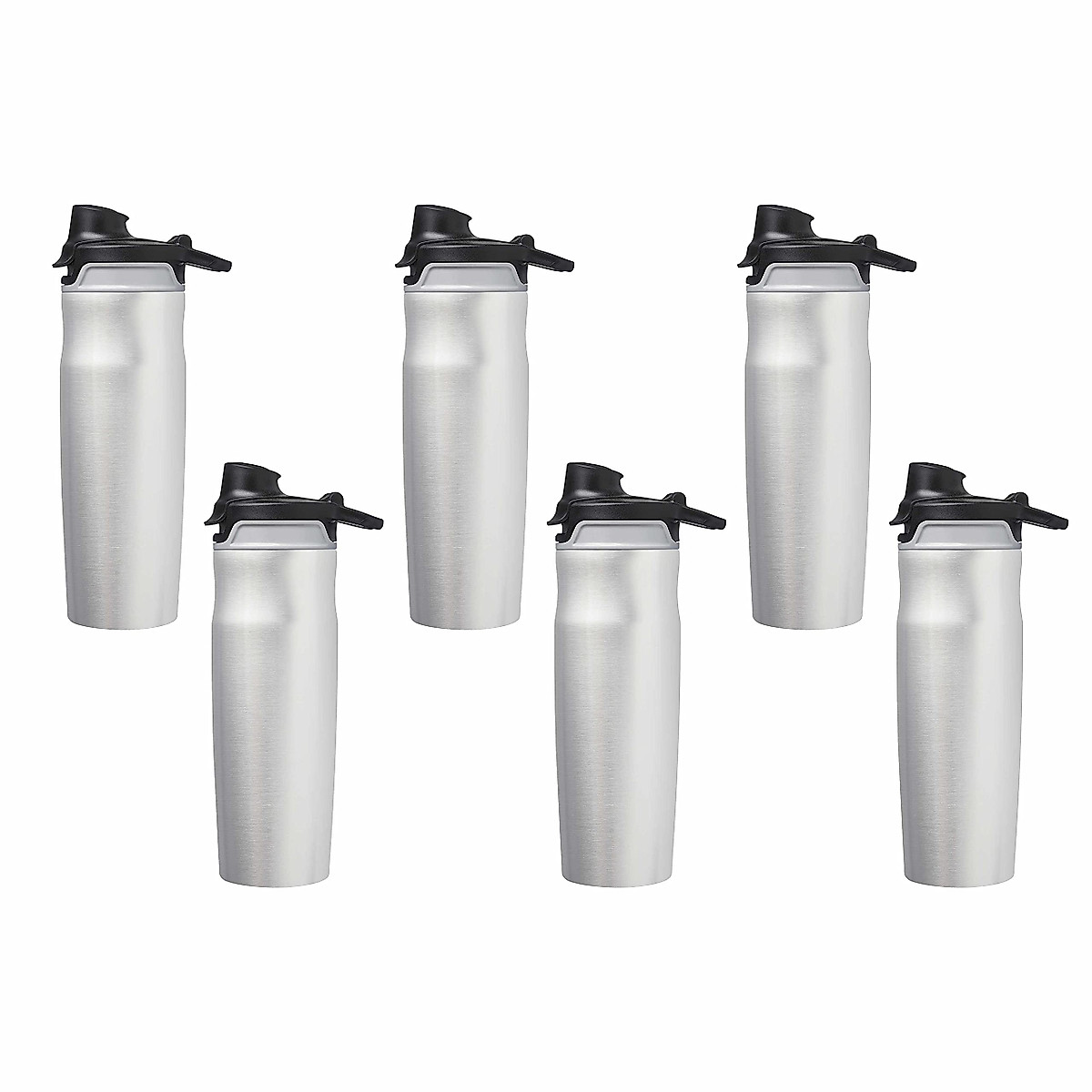 DISCOUNT PROMOS Juno Water Bottles with Flip Lid 20 oz. Set of 6, Bulk Pack - Reusable, Great for Gym, Hiking, Cycling and for School - Silver