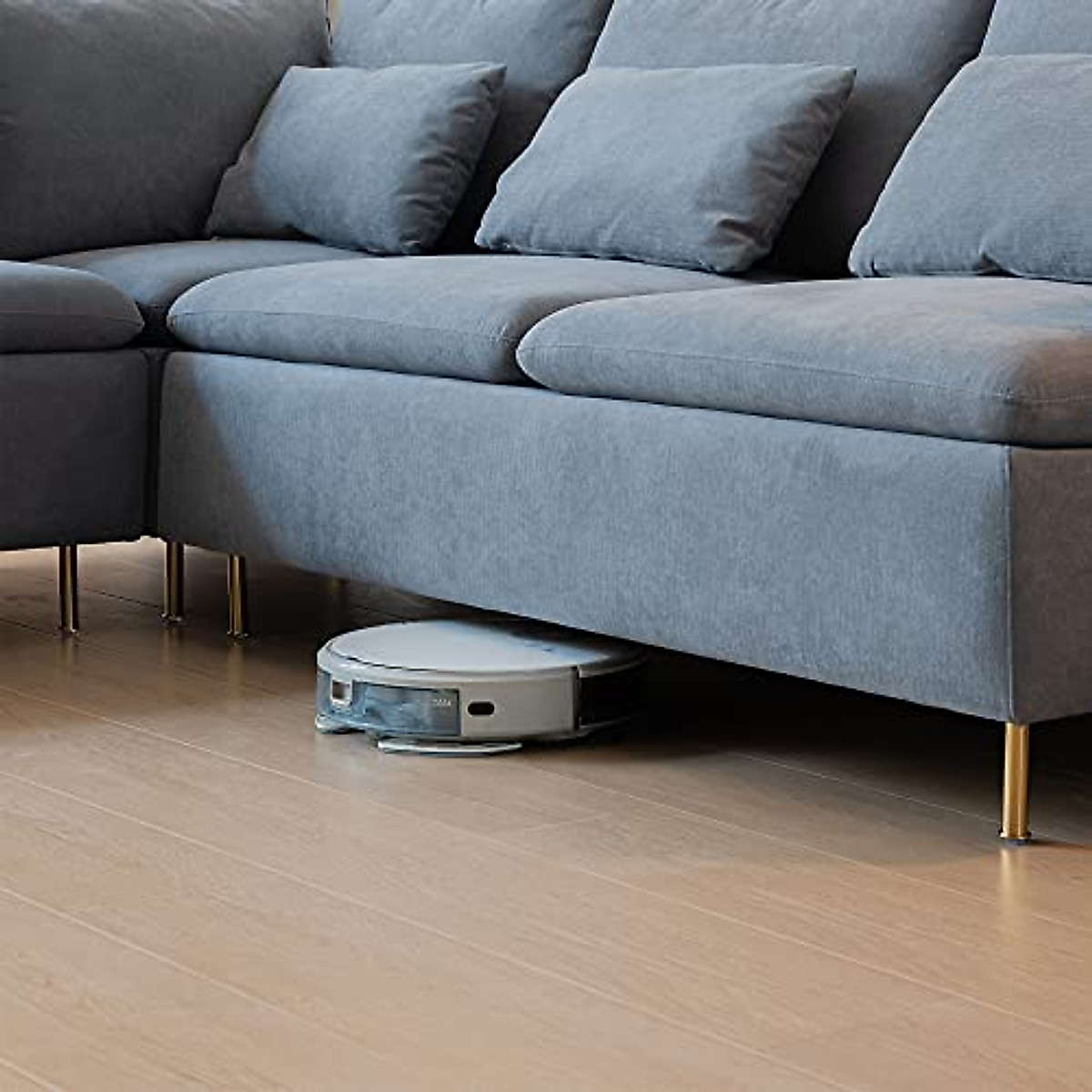 Familymill 90'' Modern Linen Accent L-Shaped Sectional Sofa, Upholstered Home Furniture Sofa Couch with Golden Metal Legs for Living Room/Bedroom/Apartment, Grey