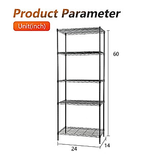 FDW Shelves,Wire Shelving Utility Storage Shelves Shelving Unit NSF Certified Height Adjustable Metal 5 Tier Shelves Easy Assembly 24" L x 14" W x 60" H,Black