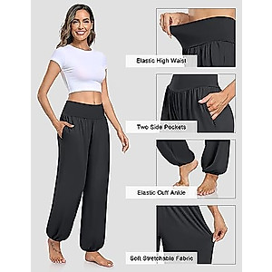 UEU Women's Harem Casual Loose Pants Yoga Sweatpants Flowy High Waisted Lounge Comfy Pajama Joggers with Pockets Darkgray S
