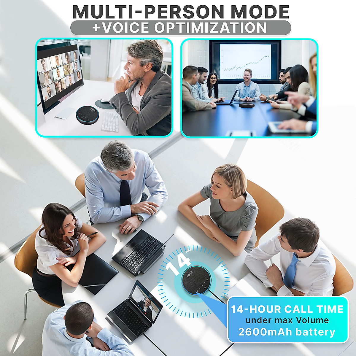 PyleUsa Conference Speaker Bluetooth Speakerphone - Multipurpose Conference & Streaming Speaker,Noise Canceling Swiss Immersive Crisp Voice Pickup for Office,Travel,Home, w/USB-C,Aux Cables - PSCN42