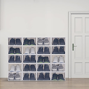 LiFuJunDong 20 Pcs Shoes Storage Organizer,White Plastic Stackable Shoe Organizer for Closet,Universal Shoe Storage Boxes for Men and Women (20 Pcs)