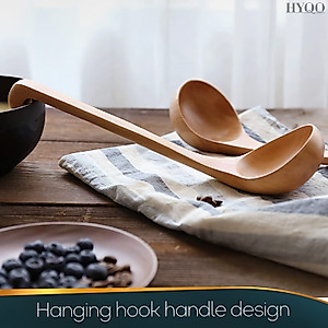 Wooden Ladle for Soup - 10.8x2.8" Wood Ladle with Deep Scoop, Hanging Hook, and Lacquer Coating for a Comfortable Grip, Easy to Clean and Store - Hard Thermostable, Long Soup Spoon for Kitchen