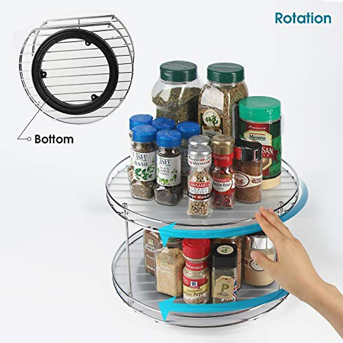 J JACKCUBE DESIGN 2 Tier Lazy Susan Turntable Cabinet Organizer - Rotating Spice Rack Storage Container - Medicine Storage Holder For Cabinets, Pantry, Fridge, Countertops - MK533A