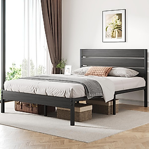 Fluest Queen Bed Frame with Headboard and Footboard, Metal Platform Bed Frame with Under Bed Storage, All-Metal Support System, No Box Spring Needed, Easy Assembly,Rustic Grey