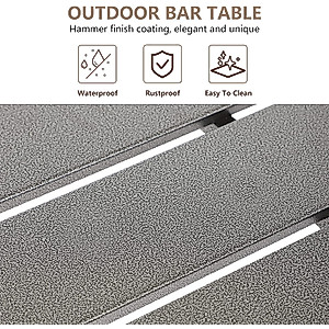 ONLYCTR Outdoor Bar Chairs and Table, Metal Outdoor Bar Set, 3 Piece Patio Bar Table Set with Bar Stools & Cushions for Backyard, Porch, Bistro, Balcony (Gray, 47" Table, 2 Vertical Back stools)