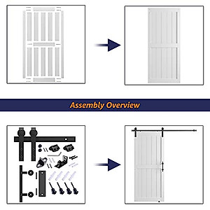 YiHICO 32 x 84in Solid MDF Barn Door(Predrilled & Unassembled Door Panels), with Whole 6ft Sliding Door Hardware Kit, 12in Handle Kit and 2 Floor Guides, PVC Waterproof Coating - White - H Frame