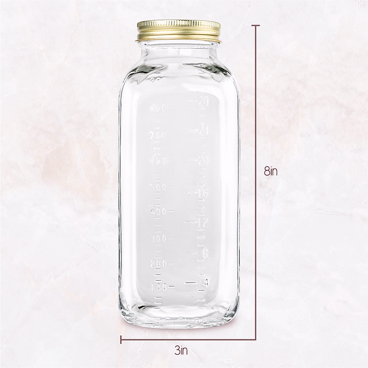 kitchentoolz 32oz Square Glass Milk Bottle with Metal Airtight Lids -1 Quart Milk Jars with Lids for Fridge - Reusable Milk Jugs , Yogurt, Smoothies, Kefir, Kombucha, Water