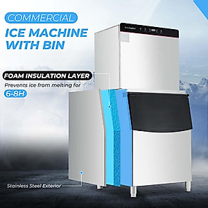 GarveeTech Commercial Ice Maker Machine, 550lbs/24hrs, 330lbs Stainless Steel Storage Bin, Self-Cleaning Feature with LCD Panel, Freestanding Under Counter Ice Maker for Restaurants, Bars, Cafes