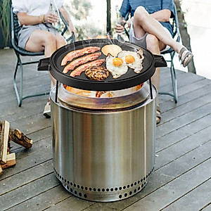 Onlyfire Griddle for Solo Stove Ranger, 14 Inch Double Sided Reversible Cast Iron Griddle Grill Pan with 3 Detachable Legs for Solo Stove 15 Inch Fire Pit, Raised Top Cookware for Ranger Fire Pit