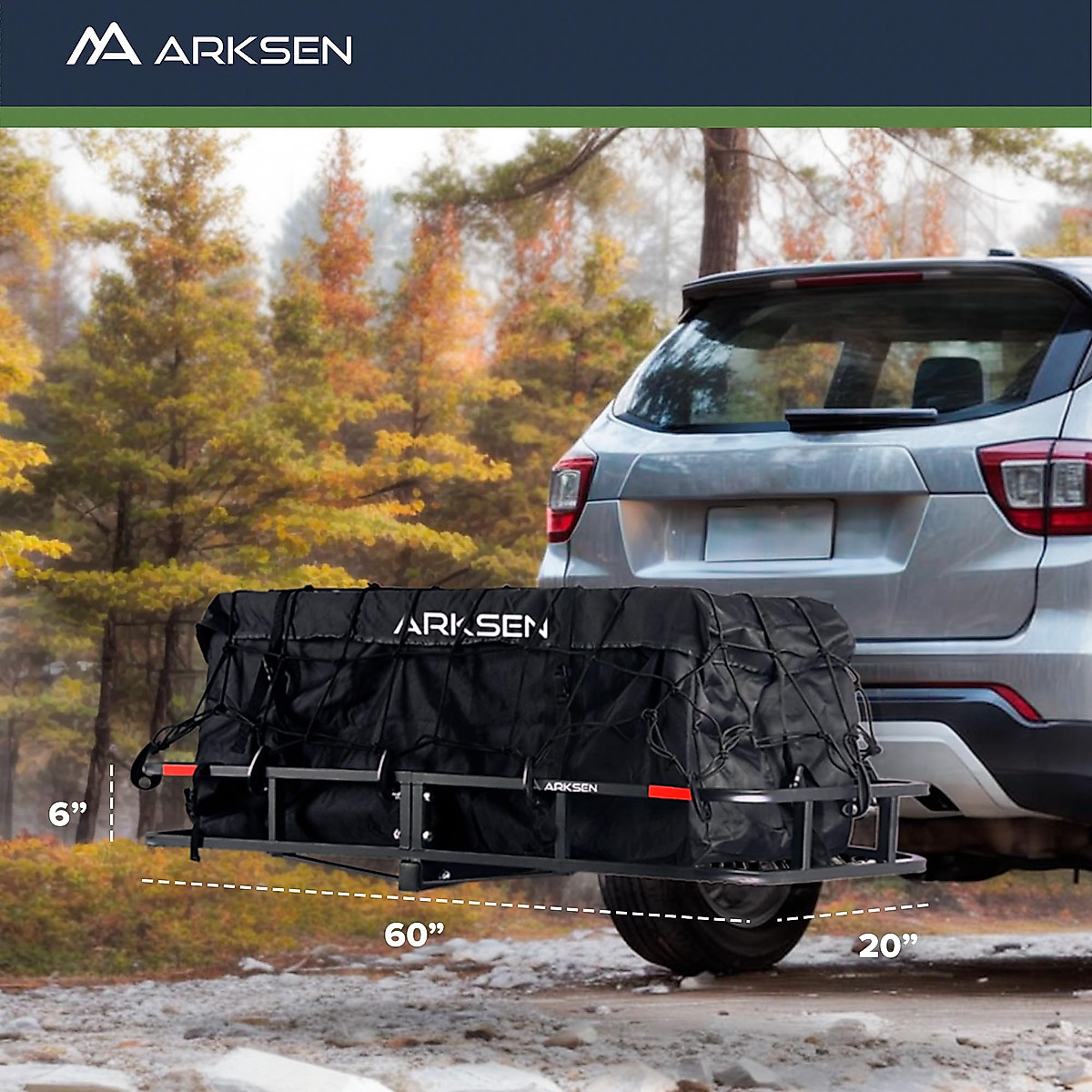 ARKSEN 60 x 20 Inch Angled Cargo Rack Carrier 500 Lbs Heavy Duty Capacity Tow Hitch, Luggage Storage Basket for Camping or Traveling, SUV, Pickup Truck or Car