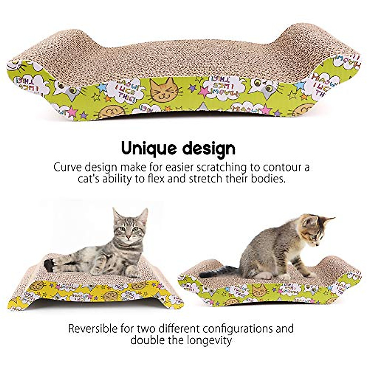PrimePets Cat Scratching Board, 2 Pack Cat Scratcher Cardboard, Cat Scratch Pad for Indoor Cats, Cat Scratcher Couch Lounge Sofa Bed, Reversible Corrugated, Catnip Included