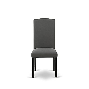 East West Furniture DLEN5-BLK-20 5Pc Round 42" Kitchen Table With Two 9-Inch Drop Leaves And Four Parson Chair With Black Leg And Linen Fabric Dark Gotham Grey, 5