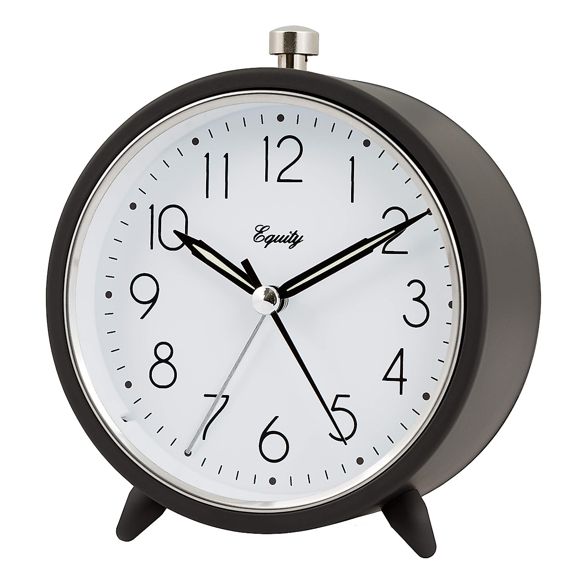 Equity 20091 5 Inch Silent Sweeping Quartz Metal Alarm Clock, Dark Gray