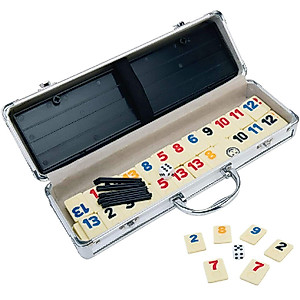 106 Rummy Tiles Game, Rummy Cube Sets Travel Game Outlasting Color with Aluminum Case & 4 Anti-Skid Durable Trays. Board. 106 Tile, 4 Players. Deluxe Edition.