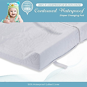 LA Baby Contoured Waterproof Diaper Changing Pad, 32" with Easy to Clean Quilted Cover - Made in USA. Non-Skid Bottom, Safety Strap, Fits All Standard Changing Tables/Dresser Tops