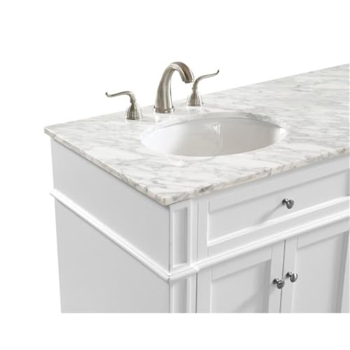 Elegant Kitchen and Bath 60 inch Double Bathroom Vanity Cabinet Set with White Marble Countertop - White